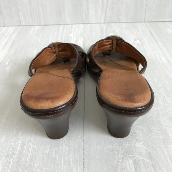 Clarks | Shoes | Clarks Womens Leather Slip On Open Toe Heels Sz9 ...